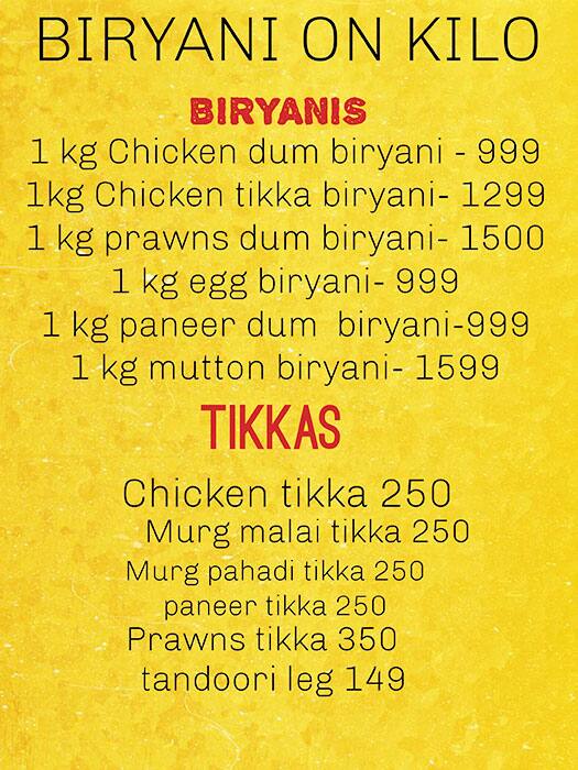 Menu of Biryani On Kilo, Marol, Mumbai