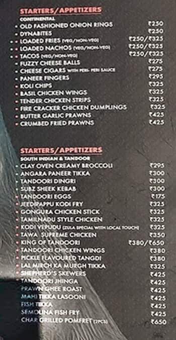 Menu of Sai Yuva Restaurant & Bar, Vanasthalipuram, Hyderabad