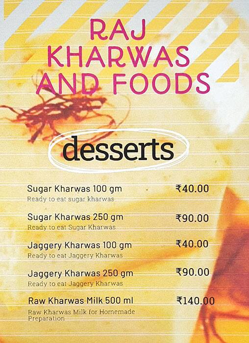 Menu at Raj Kharwas and Foods, Pune