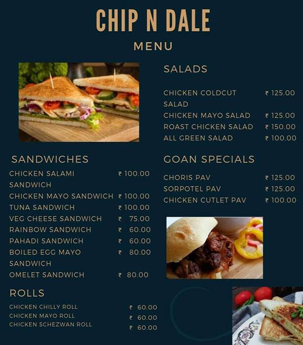 Menu of Chip N Dale, Reclamation, Bandra West, Mumbai
