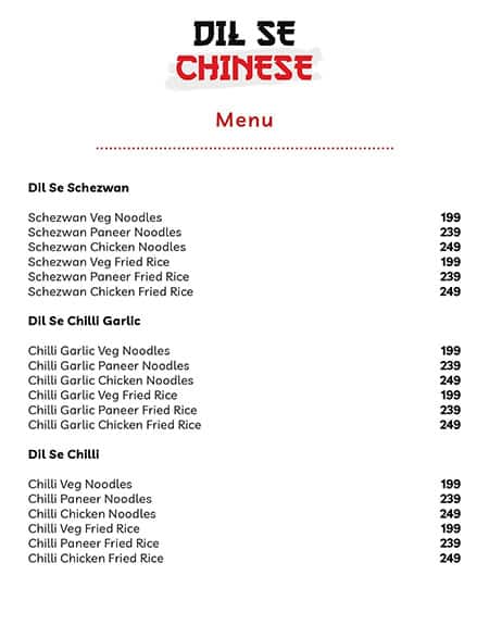 Menu of Dil Se Chinese, Rajajinagar, Bangalore