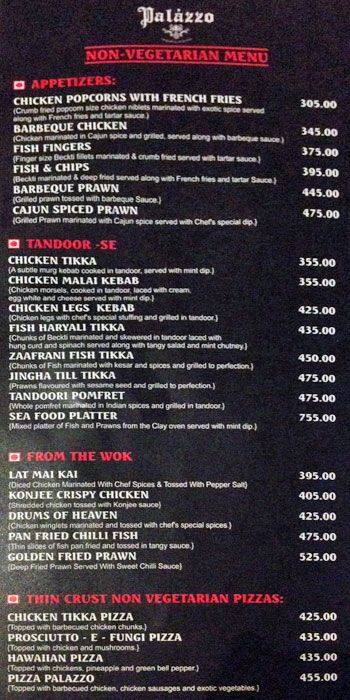 Menu at Palazzo, Kolkata