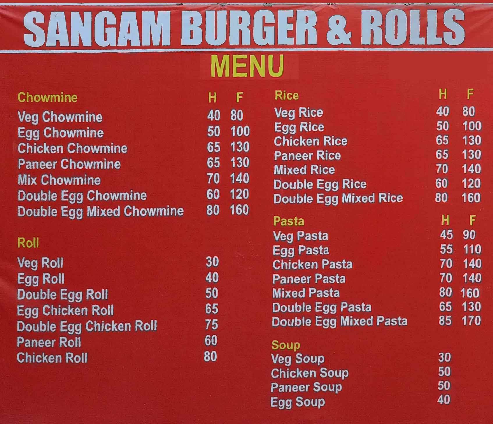 Menu at Sangam Burger Centre, Ranchi, Piska More