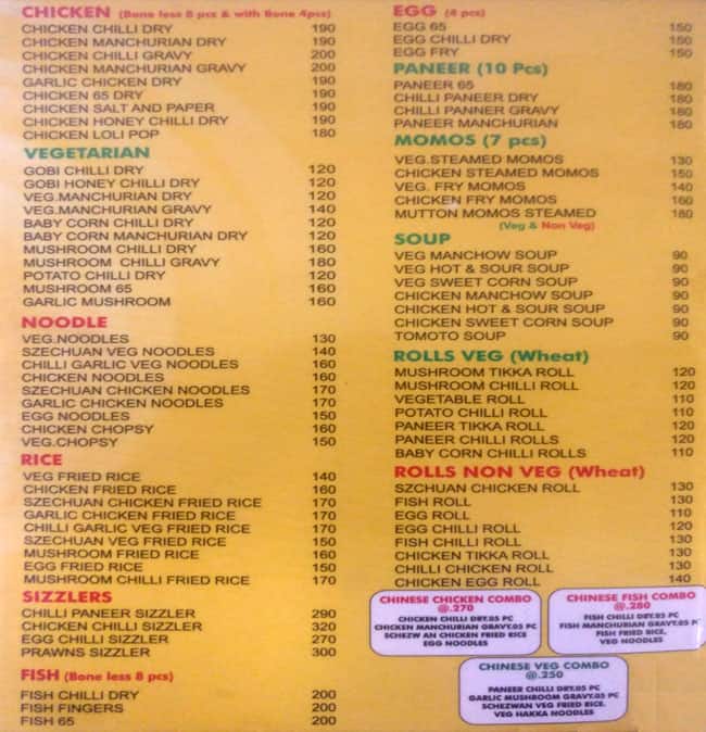 Menu at The Dhaba, Mysuru