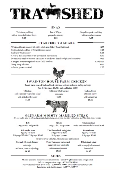 Menu at The Tramshed Project restaurant, London