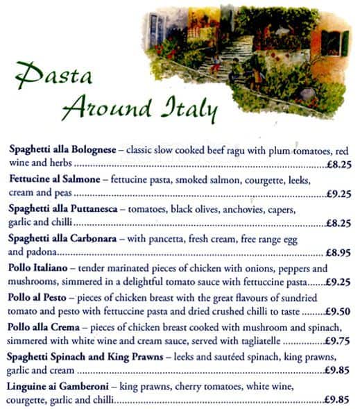 Menu at Pasta Di Piazza pizzeria, London, 221 Northfield Ave