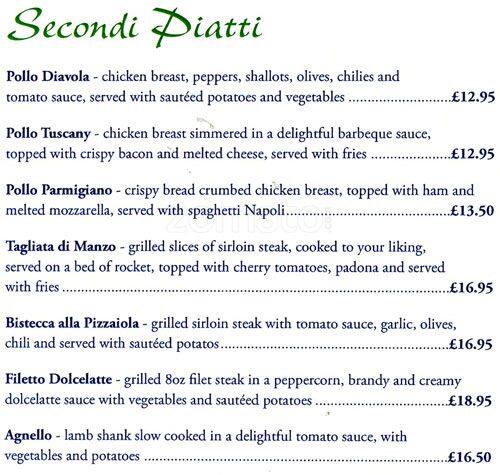 Menu at Pasta Di Piazza pizzeria, London, 221 Northfield Ave