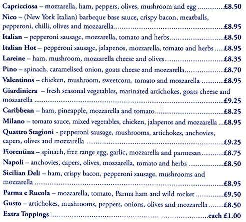 Menu at Pasta Di Piazza pizzeria, London, 221 Northfield Ave