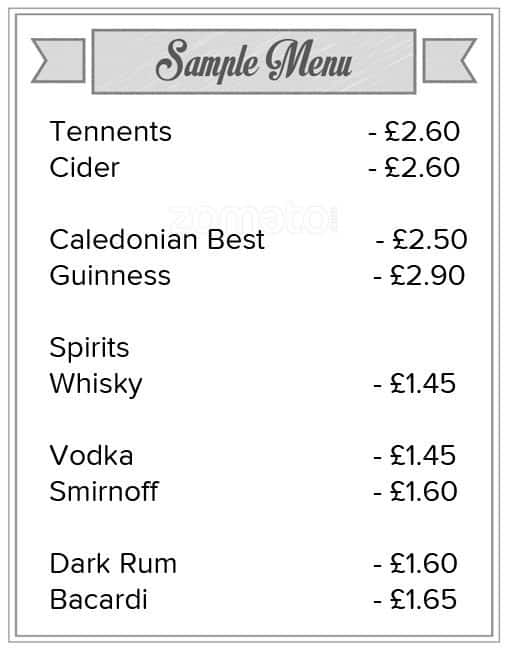 Menu at The Standard Inn pub & bar, Glasgow