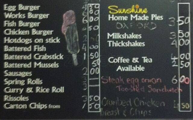 Menu at Sunshine lunch bar and catering, Hamilton