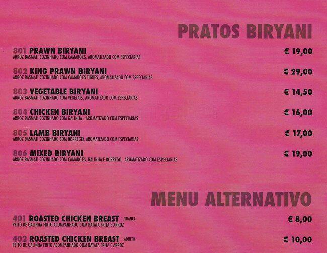 Menu at Real Indiana restaurant, Lisbon
