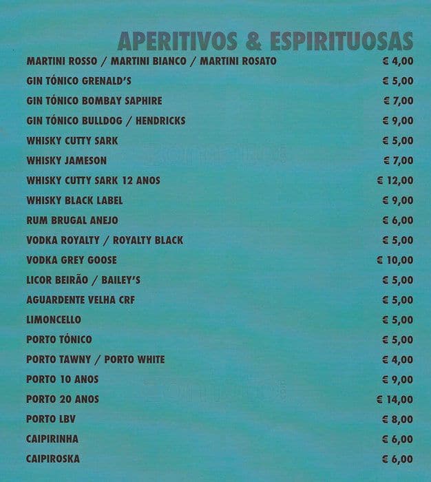 Menu at Real Indiana restaurant, Lisbon