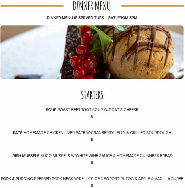 Menu at Village Cafe, Dublin, 170 Lower Rathmines Road