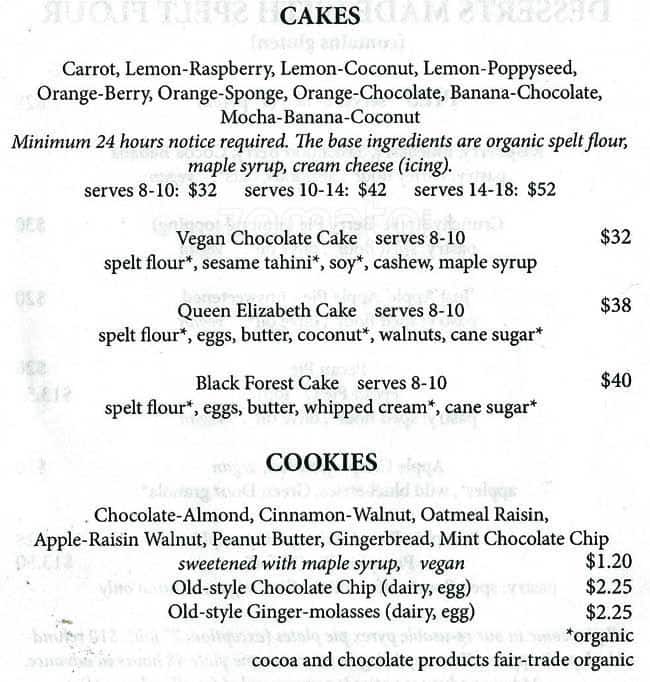 Menu at The Green Door Restaurant & Bakery, Ottawa