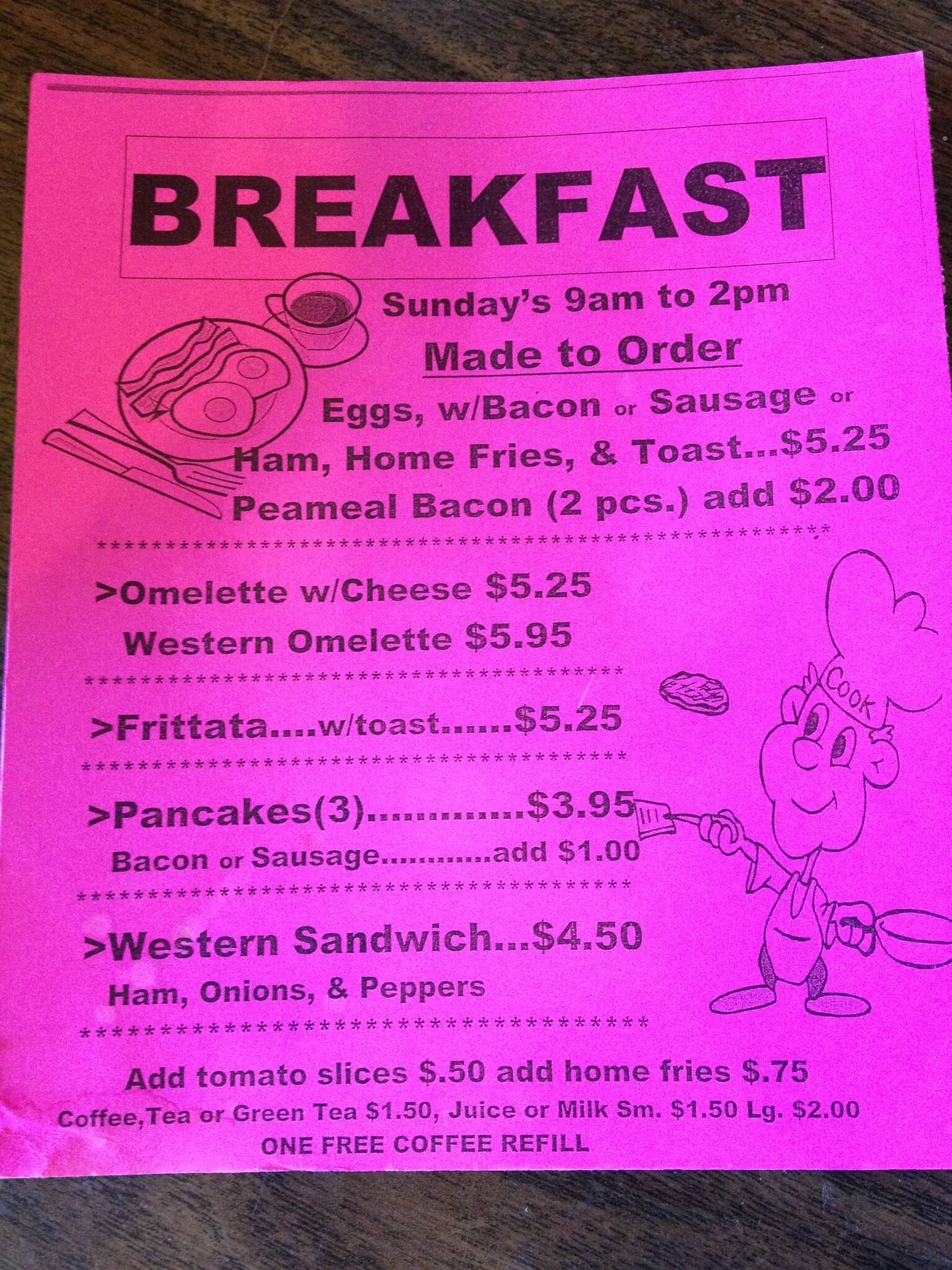 Menu at Riverside Sportsmen Club, Windsor