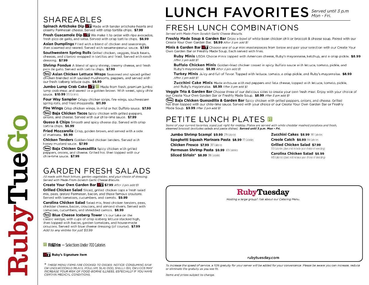 Ruby Tuesday Menu Nutritional Info | Besto Blog
