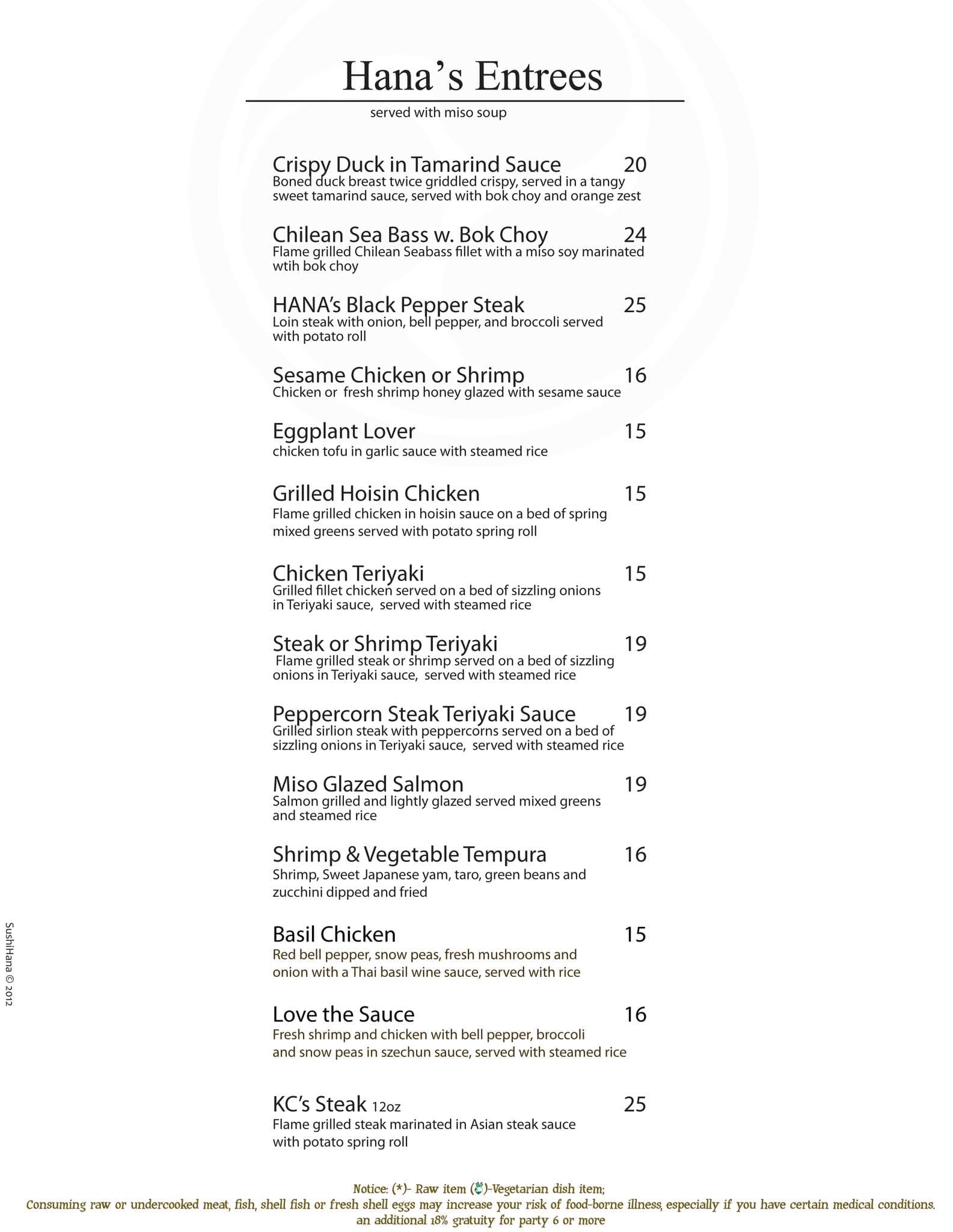 Menu at Sushi Hana - Riverside restaurant, Tulsa