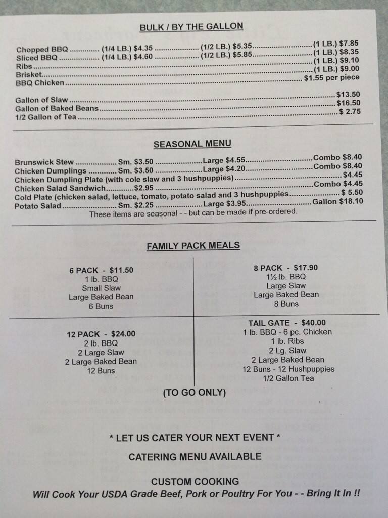 Menu at Little Pigs Barbecue, Newton