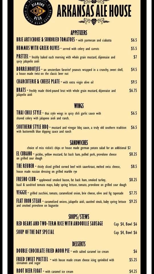 Menu at Diamond Bear Brewing Co./ Arkansas Ale House pub & bar, North ...