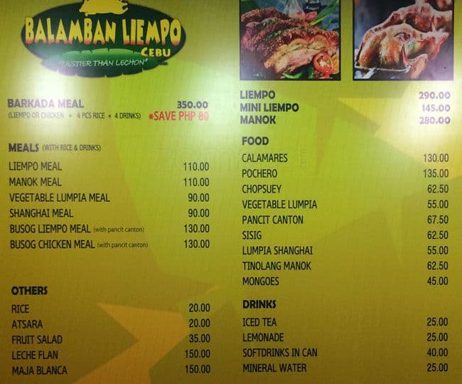Balamban Liempo Menu, Menu for Balamban Liempo, Cebu Business Park ...