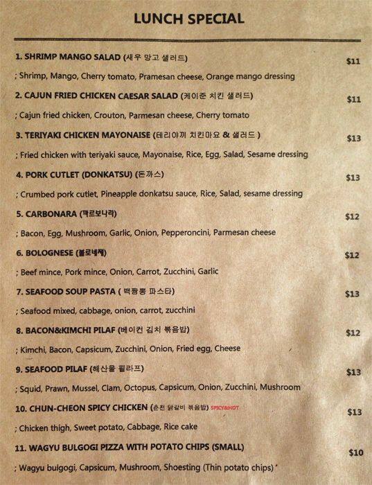 Menu at Cafe 928, Southport