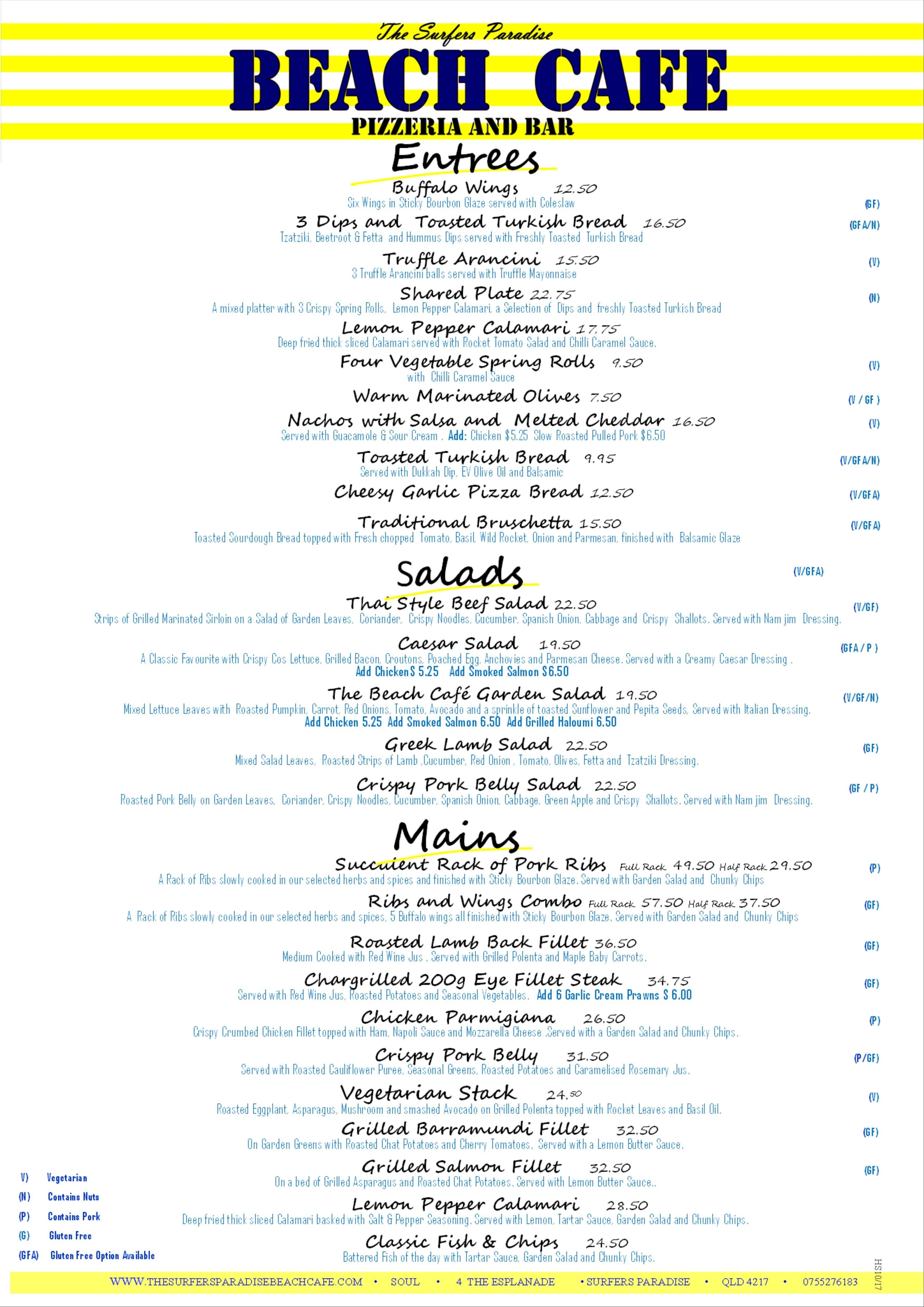 Menu at Beach Cafe, Labrador