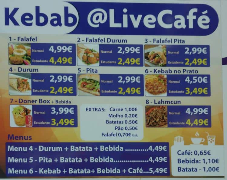Menu at Live Café, Amadora