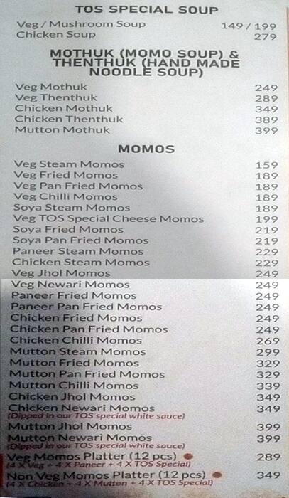 Menu at Taste Of Sikkim, Noida