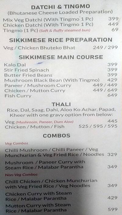 Menu at Taste Of Sikkim, Noida
