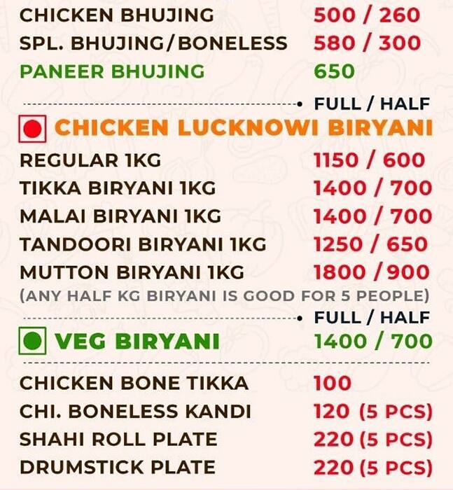 Menu of King Bhujing Biryani Corner, Borivali West, Mumbai