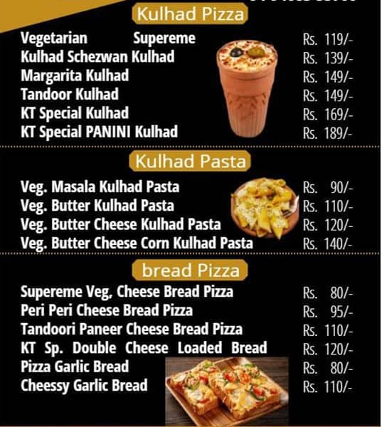 Menu of Kulhad Theory, Bopal, Ahmedabad