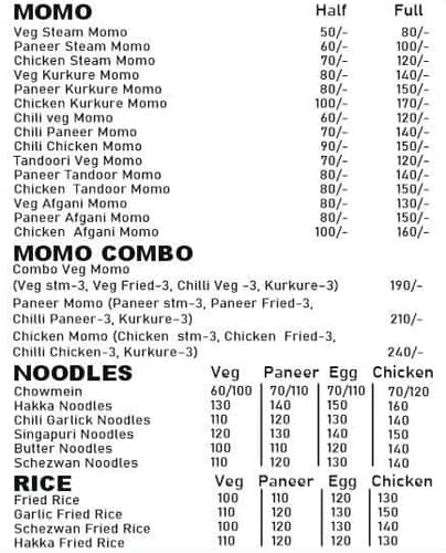 Menu of Momos Mantra, Sector 90, Gurgaon