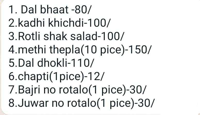 Menu of Radhe Shyam, Suryanagar, Vadodara