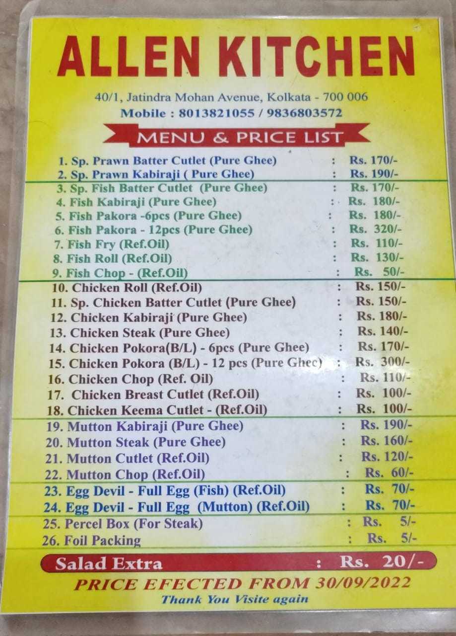 Menu at Allen Kitchen, Kolkata, 40