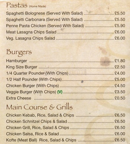 Menu at Aroma Cafe, London, 144-146 Commercial St