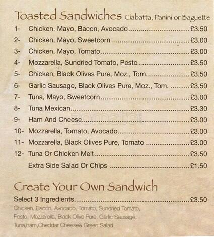Menu at Aroma Cafe, London, 144-146 Commercial St