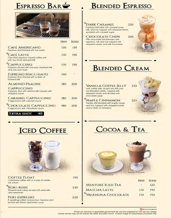 Menu at UCC Mentore cafe, Taguig, 2nd Floor