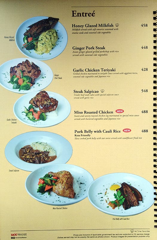 Menu at UCC Mentore cafe, Makati
