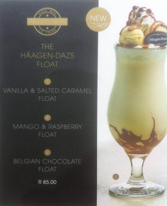 Menu at Haagen Dazs, Sandton