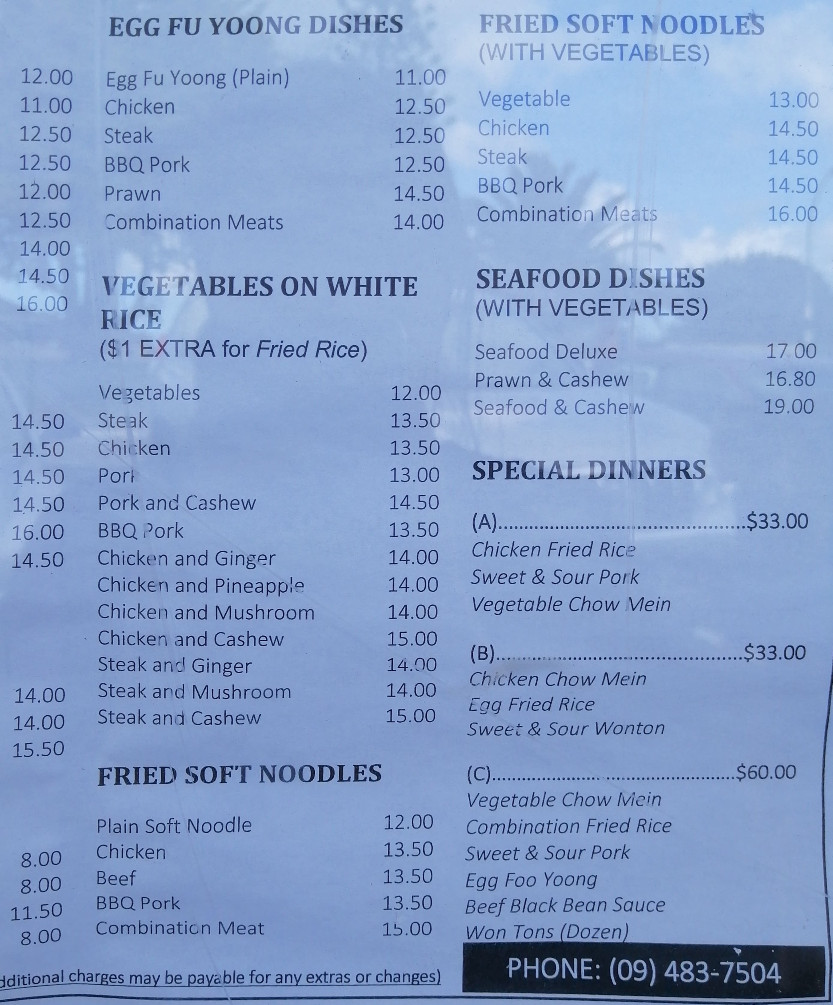 Menu at Golden Ye Takeaways fast food, Auckland