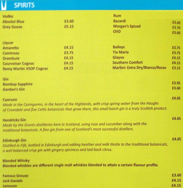 Menu at Ten Hill Place Hotel pub & bar, Edinburgh