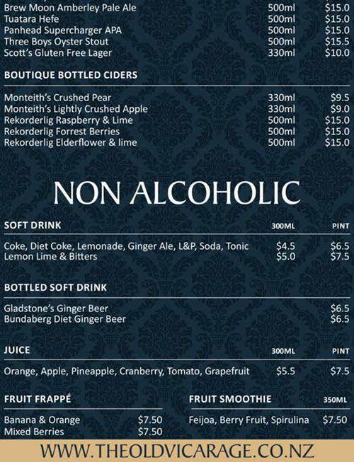 Menu at The Old Vicarage Cafe, Restaurant & Bar, Christchurch