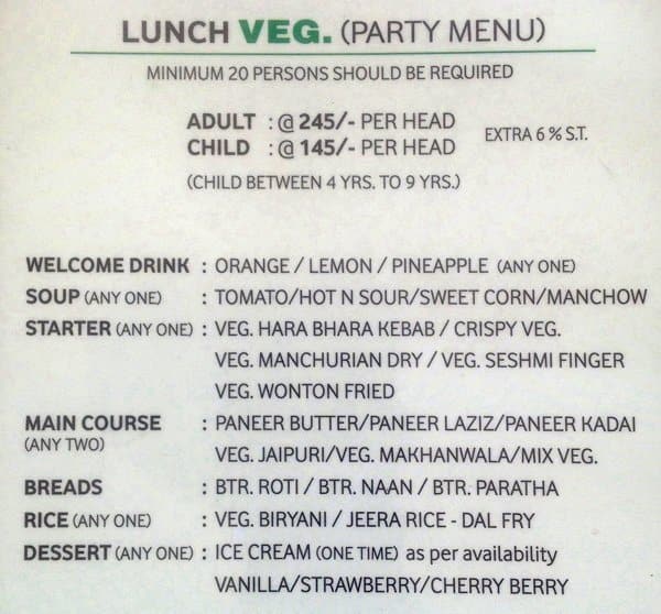 Menu at Wow Restaurant, Ahmedabad, 2nd Floor
