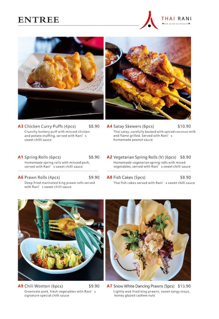 Menu at Thai Rani Restaurant, Black Rock