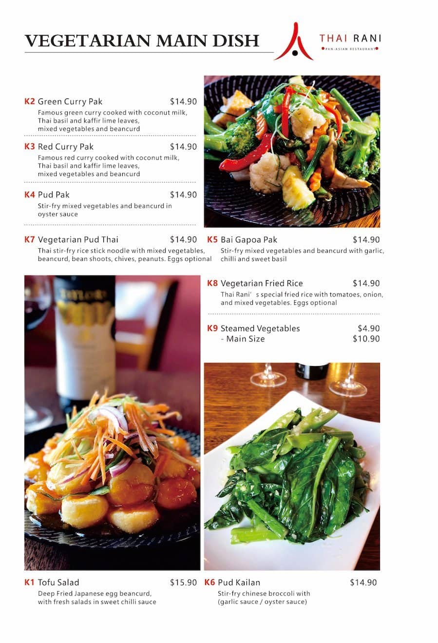 Menu at Thai Rani Restaurant, Black Rock