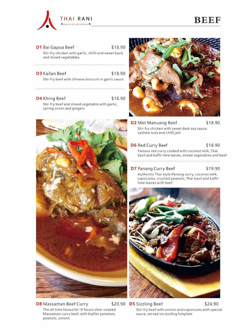 Menu at Thai Rani Restaurant, Black Rock