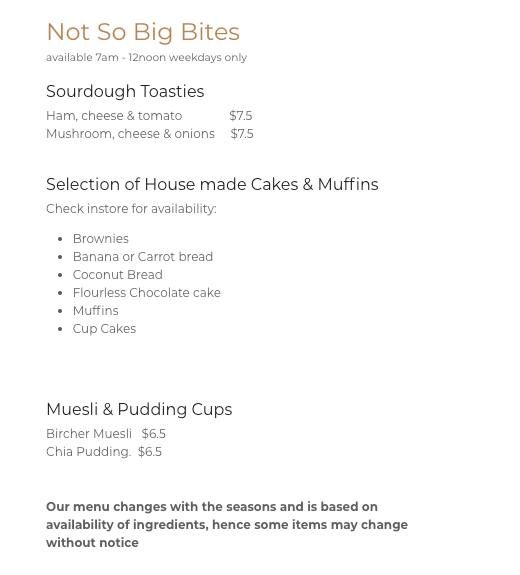 Menu at The Lazy Dog cafe, Newstead
