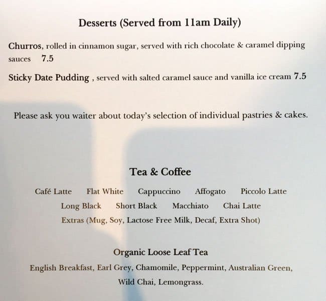 Menu at Pour and Sip Cafe, Camberwell