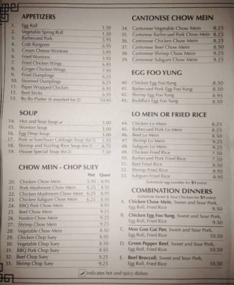 China Restaurant Menu, Menu for China Restaurant, St Cloud, St Cloud ...