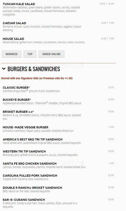 Menu at Wood Ranch BBQ, San Diego